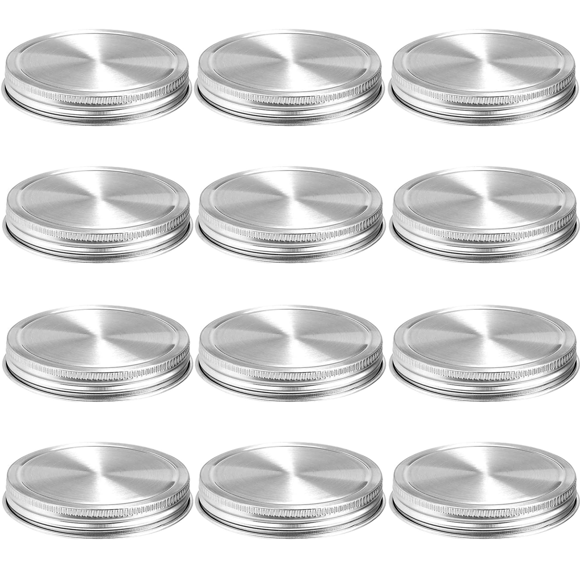 Stainless Steel Mason Jar Lids,12 Pack Polished Surface,Reusable and Leak Proof,Storage Caps with Silicone Seals for Wide Mouth Size Jars (12-Pack Stainless Steel Lids(Wide Mouth))