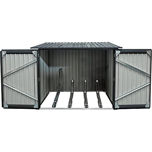 Hanover Galvanized Steel Bicycle Storage Shed with Slope Roof and Twist Lock and Key in Dark Gray, Stores up to 4 Bikes