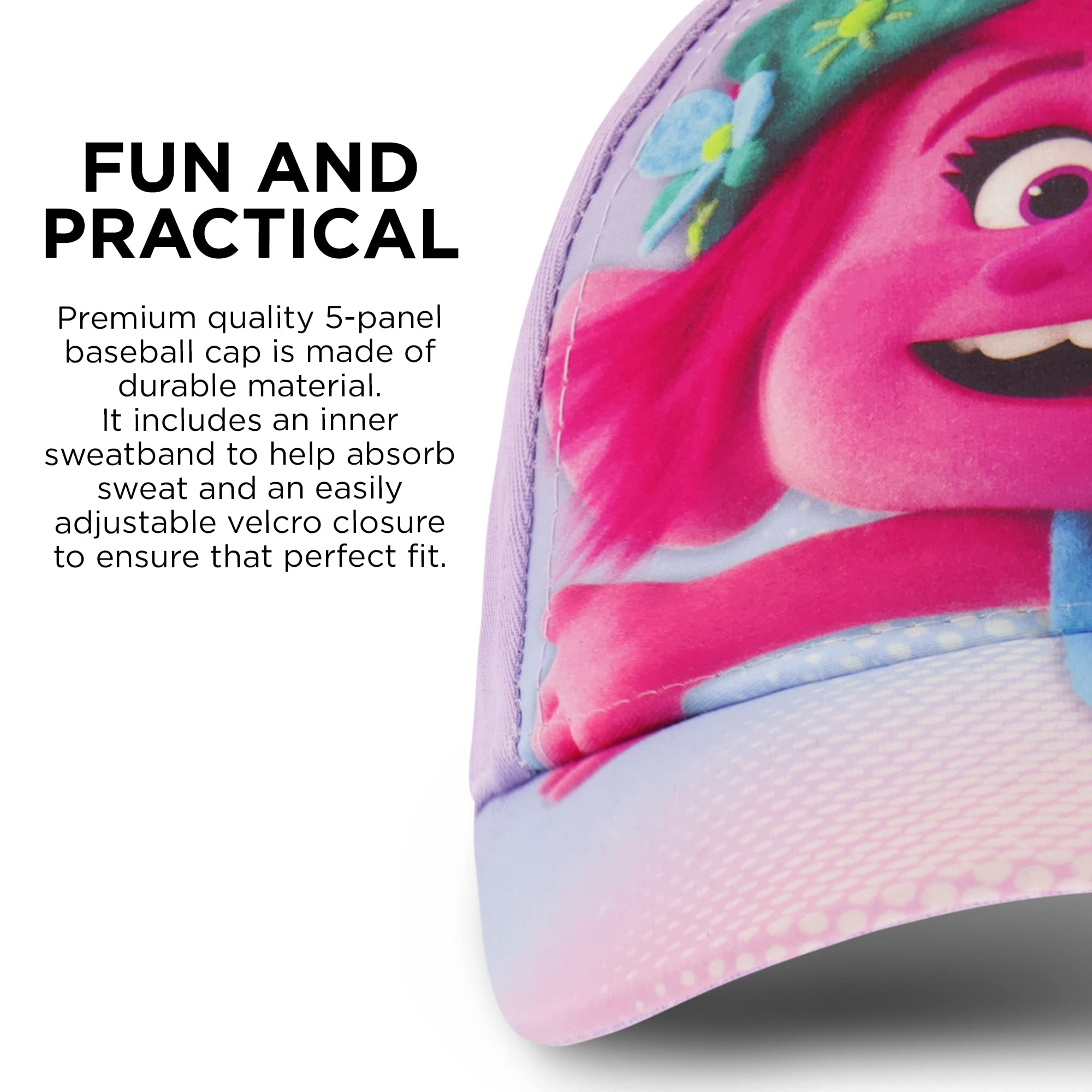 DreamWorks Kids Hat, Trolls Baseball Cap for Girls Ages, Pink/Silver, Age 4-7