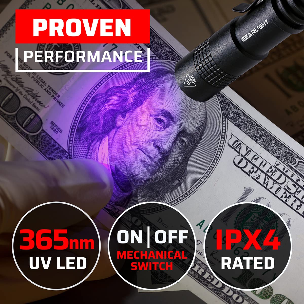 GearLight Black Light UV Flashlight S50 [2 Pack] - 365 nm Mini Blacklight Ultraviolet Pen Flashlights for ID Check, Leak AC Detection, Resin Curing - Pet Urine, Scorpion, Stain Handheld Detector