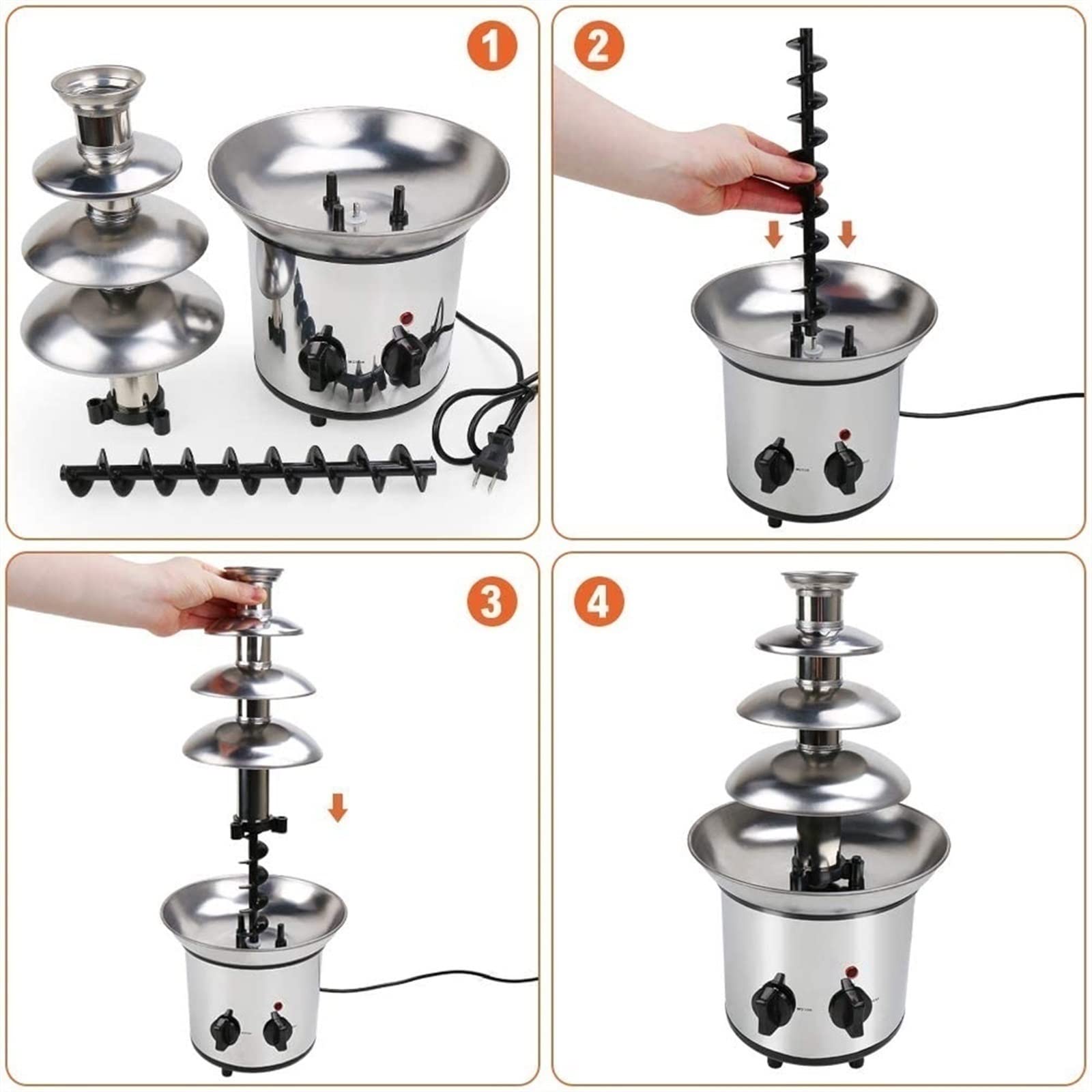 FISISZ Cholate Fondue Fountain Chocolate Melting Warming Machine 4-Tier Stainless Steel Party Luxury Retro Hot Chocolate Fondue Fountain (White : A), 45 x 22