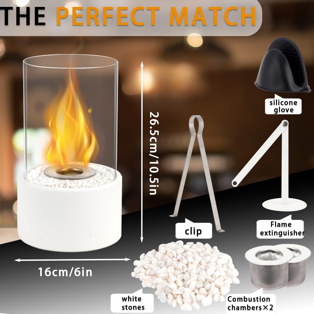 JHY DESIGN 11“H Large Tabletop Fire Bowl Pot Portable Tabletop Fireplace–Clean-Burning Bio Ethanol Ventless Fireplace for Indoor Outdoor Patio Parties(White)