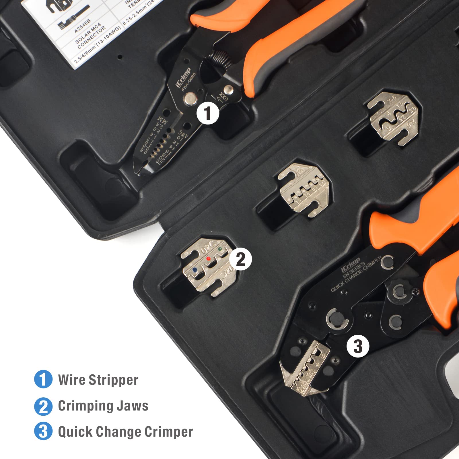 iCrimp Quick Change Ratcheting Crimper Tool Kit, Automotive Service Kit, for Crimping IWS4 Connector, Insulated & Non-insulated Terminal, Open Barrel Terminals, Dupont Connector, End Sleeve Ferrules