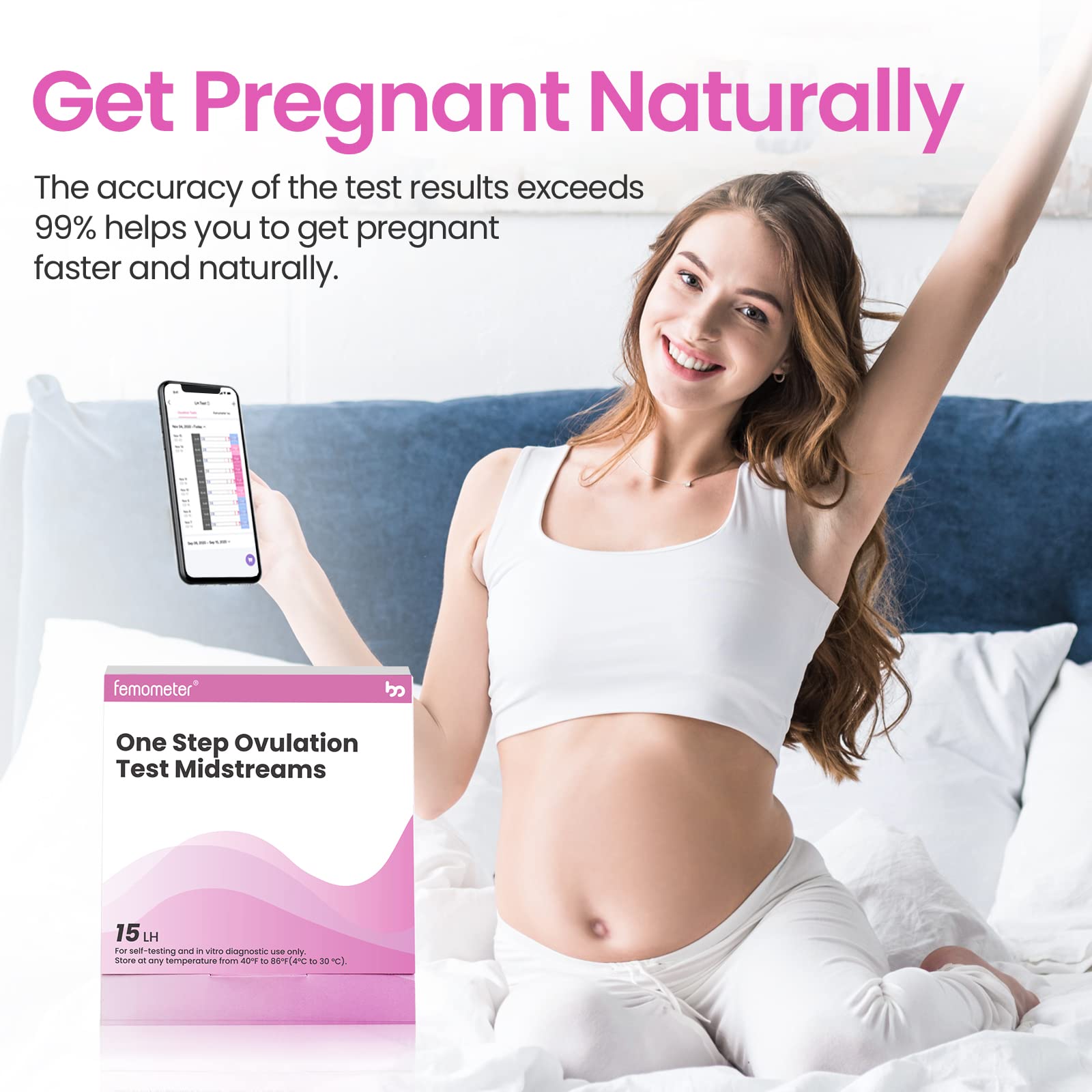 Femometer Ovulation Test Strips Refill for Ivy-101 Only, 15-Count LH Test Midstream for Women Trying to Conceive, Over 99% Accurate Result Powered by Femometer App