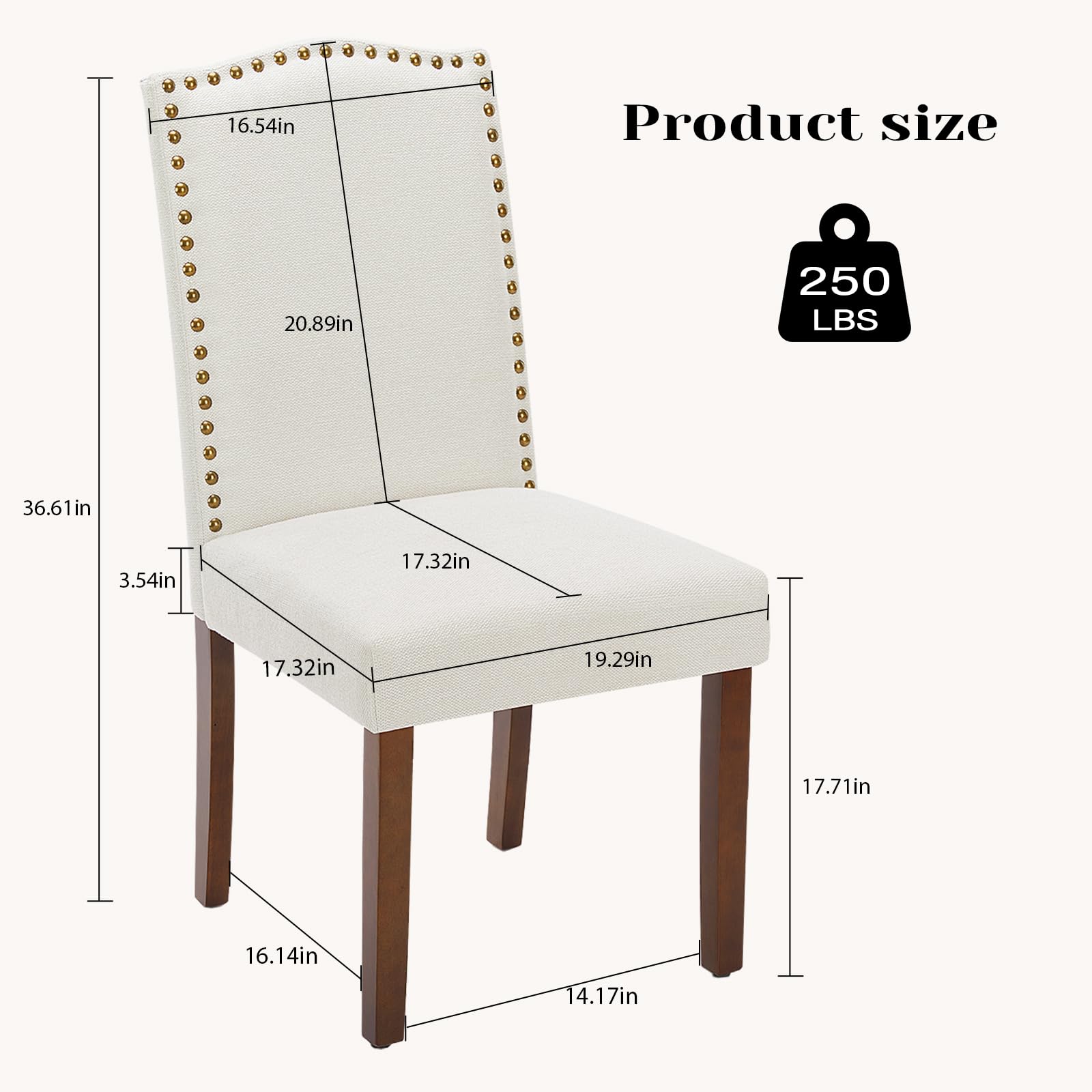 DUMOS Dining Chairs Set of 2, Fabric Dining Room Chairs, Upholstered Parsons Chairs with Nailhead Trim and Wood Legs, Kitchen Side Chair for Dining Living Room,Bedroom - Beige