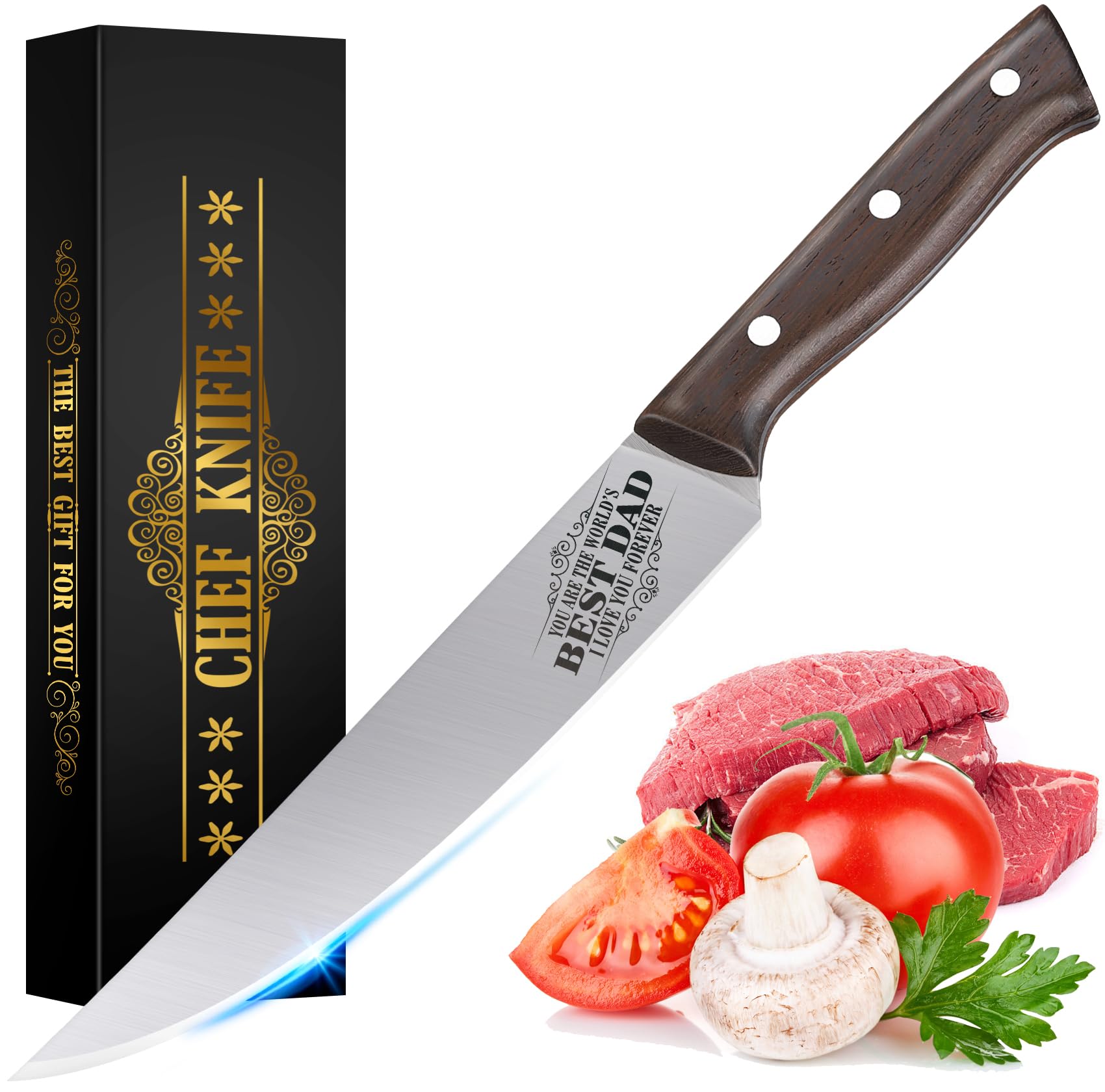 Fathers Day Dad Gifts from Daughter - Fathers Day Birthday Gifts from Wife, Son, Gifts for Dad - Christmas Dad Gifts for Father, Husband, Step Dad, Bonus Dad - Best Dad Ever Gifts, 8 inch Chef Knife