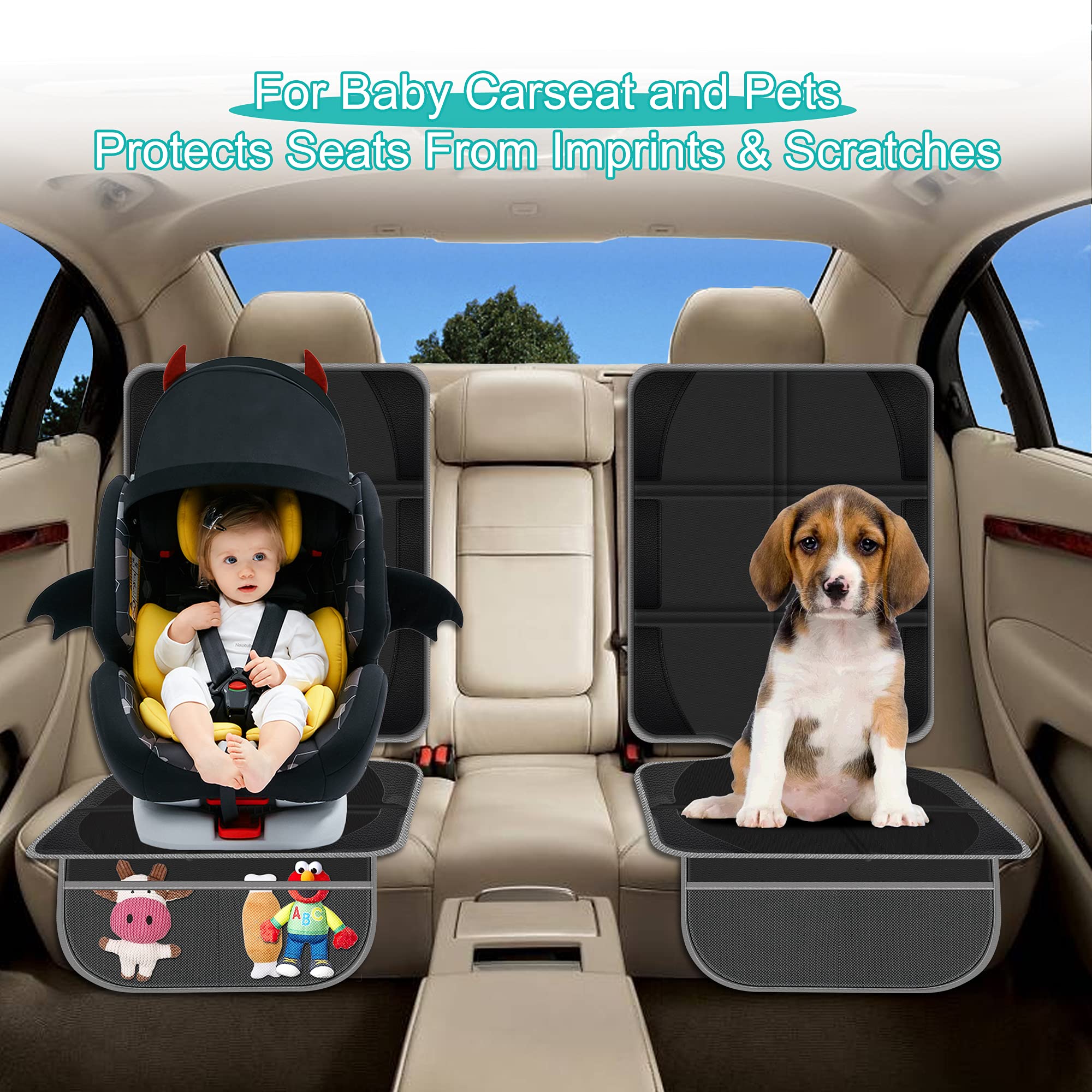 Femuar Car Seat Protector, 2-Pack Car Seat Protector for Child Car Seat with Thickest Padding,Seat Protector with Mesh Pockets,Non-Slip Backing,Waterproof Car Seat Pad for Baby
