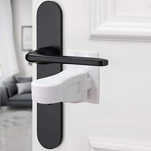 Door Lever Child Lock, Baby Proofing Handle Locks Deter Kids Pets from Opening Handle Doors & Getting Locked in Rooms, Tool-Free Install Easiest Use (White-3pack)