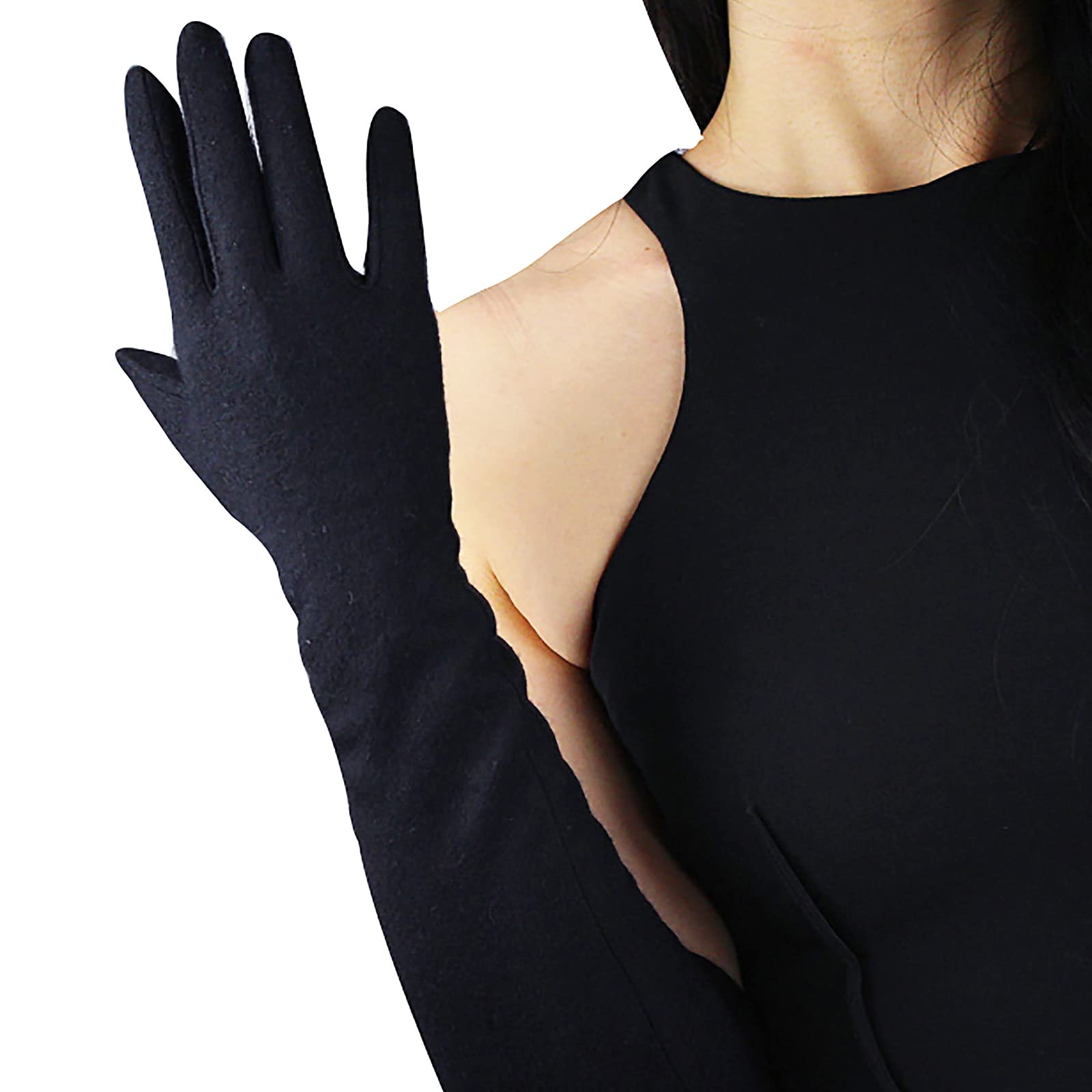 DooWay 20-inch Cashmere Wool Black Gloves Women Opera Evening Gold Whether Long Arm Warmers Sleeves