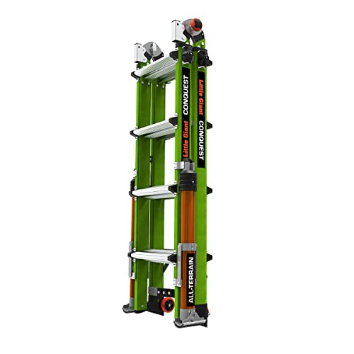 Little Giant Ladder Systems Conquest 2.0 All-Terrain, M17, 17ft, Multi-Position Ladder with Adjustable Outriggers, Fiberglass, Type 1A, 300 lbs Weight Rating, (17107-001)