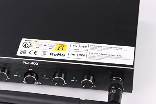 Debra Audio Pro UHF 4 Channel Wireless Microphone System with Cordless Handheld Lavalier Headset Mics, Metal Receiver, Ideal for Karaoke Church Party (with 4 Handheld (A))