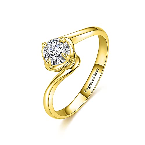 DIYA 4-Prong-Setting 1 Carat Moissanite Diamond Rings 14K Gold Plated Personalized Custom Engraved Anniversary Engagement Wedding Band Promise Rings for Her (10.0)