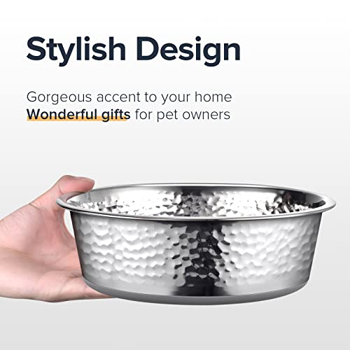 URBUDDIES 2 Pack Hammered Stainless Steel Cat Bowls, 2 Cup, Gray Bottom