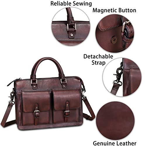 Genuine Leather Satchel Purse for Women Vintage Handmade Top Handle Handbag Retro Messenger Crossbody Bag (Brown)