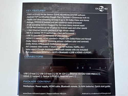Dune HD Homatics Box R 4K Plus Android TV Box, Media Player 4K, Chromecast, Mini PC, Netflix in 4K Dolby Vision & Atmos, 4GB/32GB, AV1, Wi-Fi 6, 1Gbit, ISO 4K DV P7 FEL MKV AFR, HDR10+, DTS