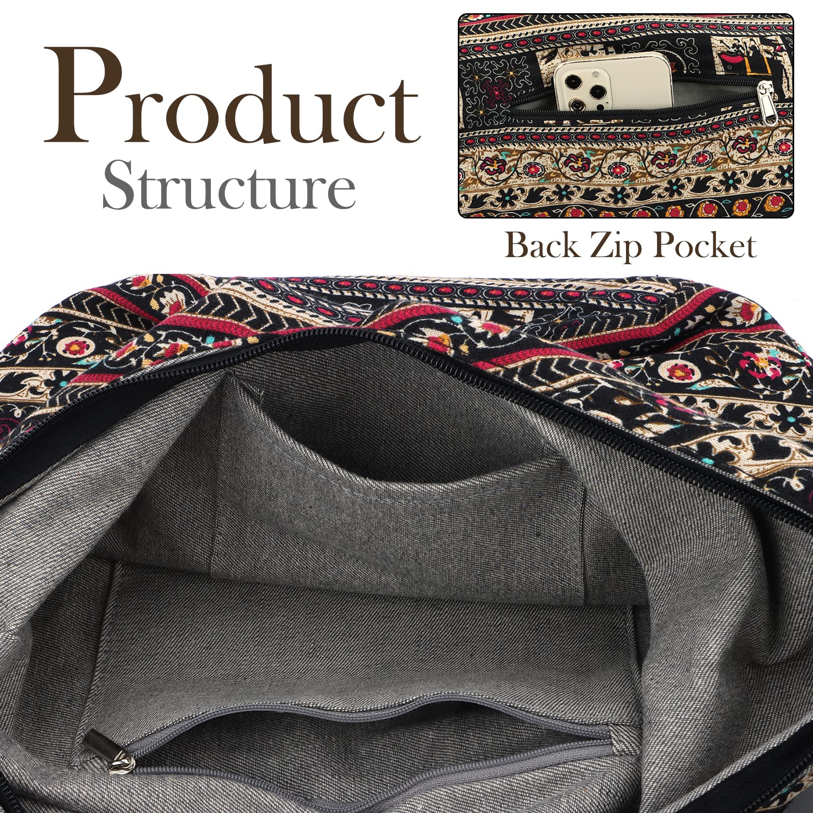 Fecialy Bohemian Shoulder Bag Printed Hippie Hobo Sling Bags Canvas Crossbody Bag for Women