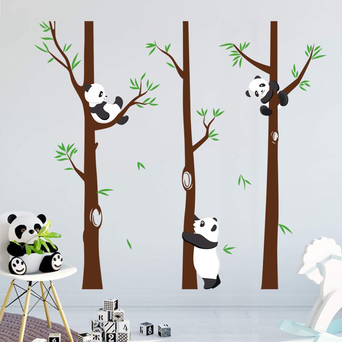 decalmile Large Panda Tree Wall Stickers Kids Animals Wall Decals Baby Nursery Bedroom Playroom Wall Decor (H: 67 Inches)