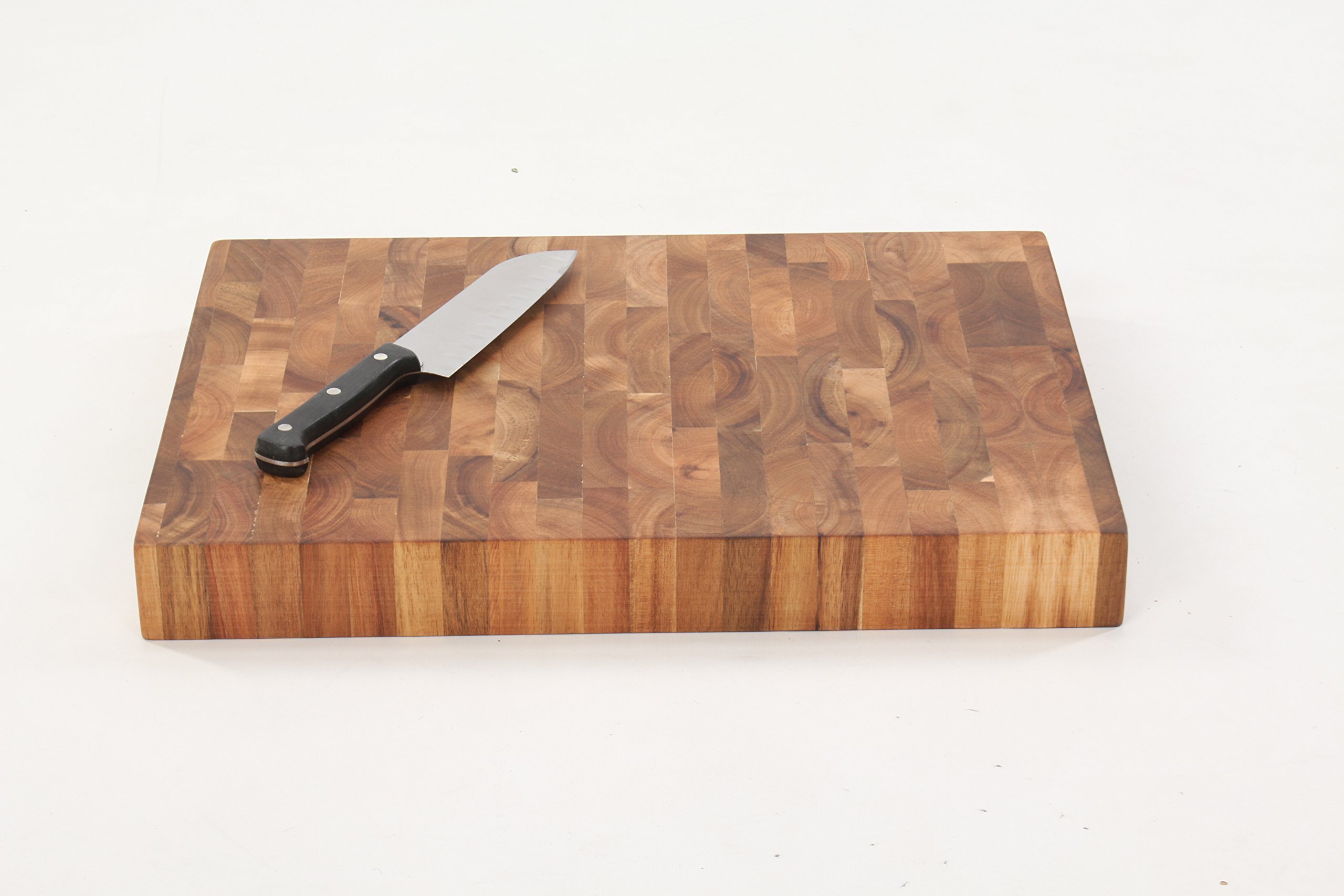 Hardwood Chef Premium Thick Acacia Wood End Grain Cutting Board Butcher Block with Groove, 16 x 12 x 1 3/4 in | For Chopping & Serving Cheese | (Gift Box Included) with BONUS e-Book