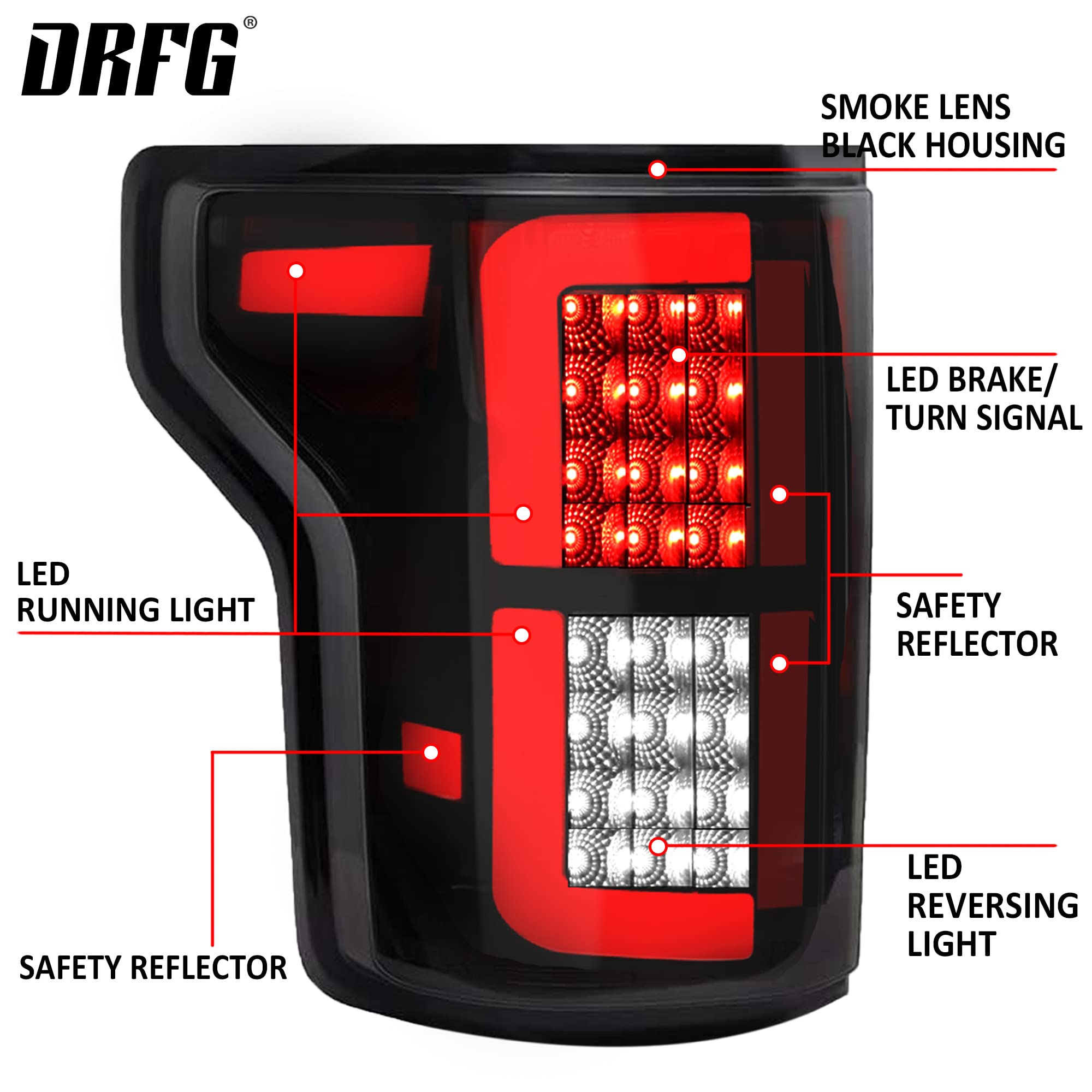 DRFG Replacement for F150 Tail Light 2015-2017 LED Tail Light Lamp for Ford Smoke lens Taillight Assembly Passenger and Driver Side