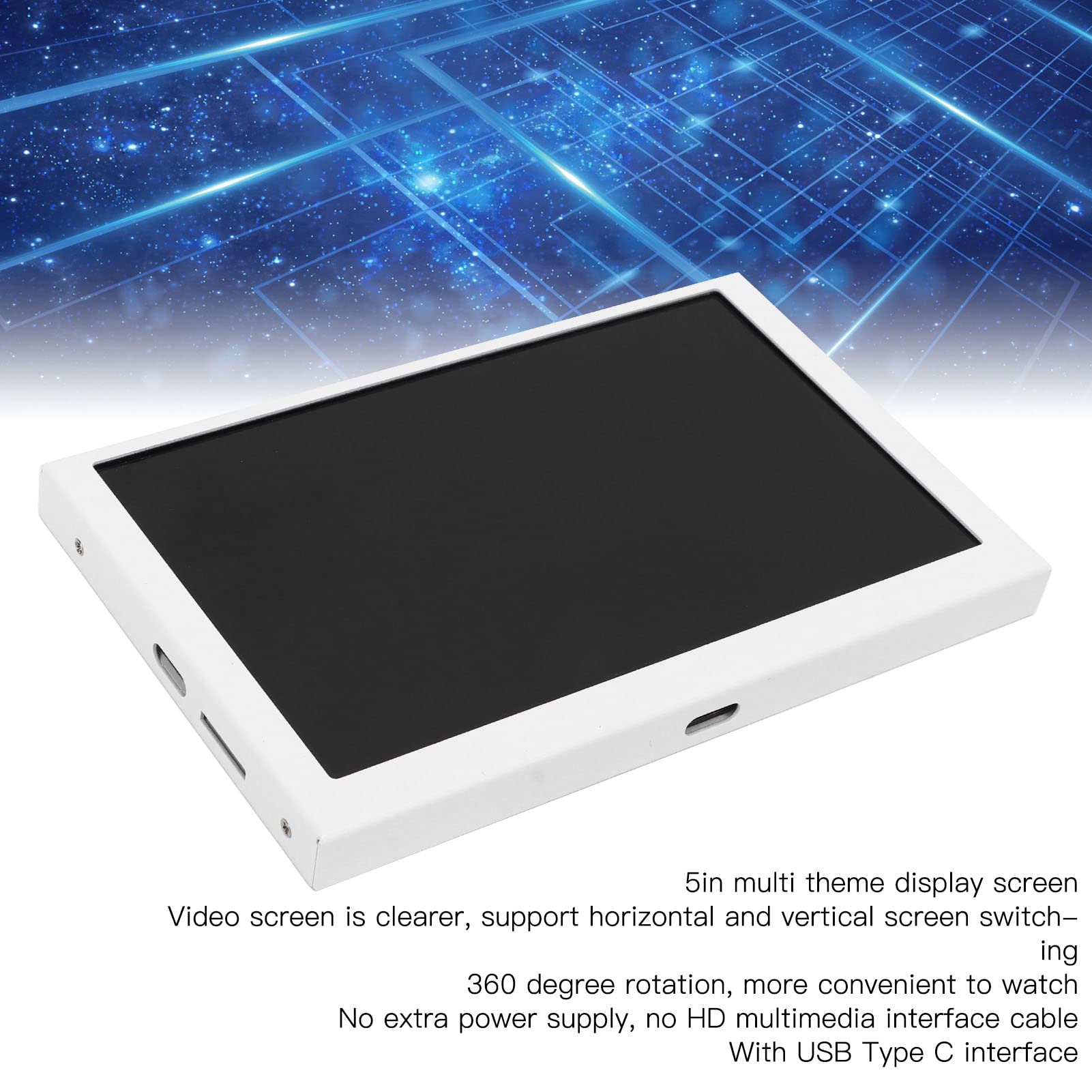 Haofy Computer CPU GPU RAM HDD Monitor, IPS TypeC Secondary Screen Brightness Stepless Adjustment Auto Shutdown Clear PC (White)