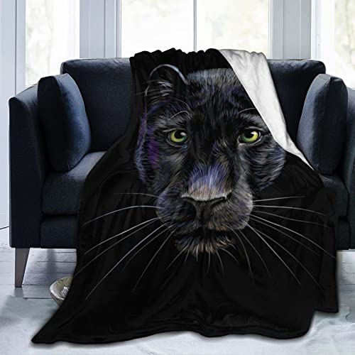 Panther Throw Blanket Realistic Animal Head Plush Fleece Flannel Blanket Ultral Soft for Sofa Couch Bed Living Room Pet Suitable for All Seasons 50"x40"