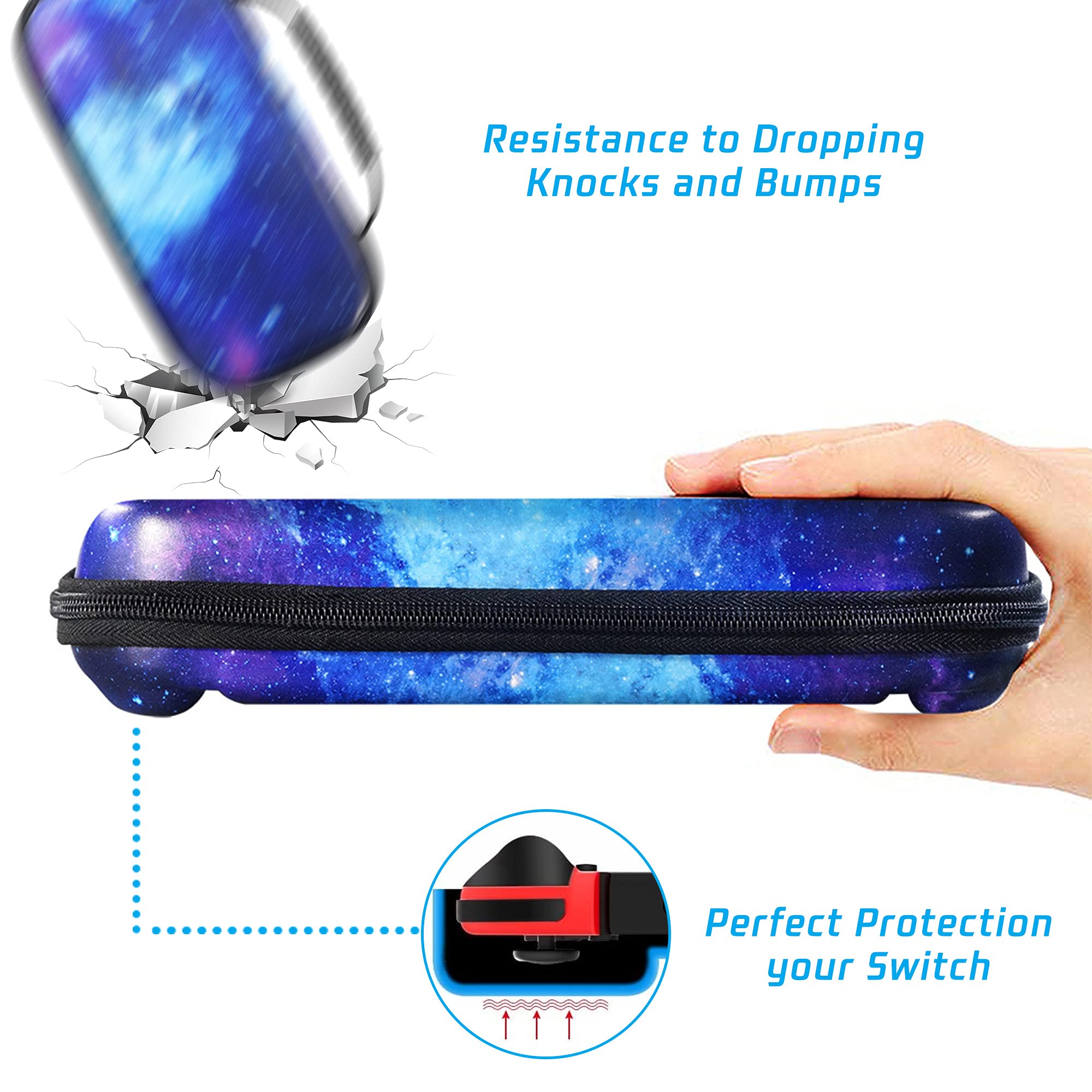 FANPL Carrying Case for Nintendo Switch & OLED Mode, Cool Starry Sky Travel Hard Protective Case for Switch with 10 Game Card Slots (Galaxy)