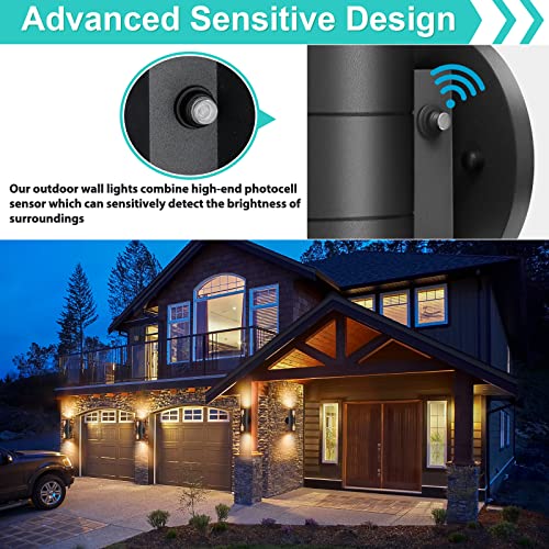 Dusk to Dawn Sensor Outdoor Wall Sconce, Exterior Waterproof Wall Lantern Light Fixture, Up Down Wall Mount Lighting Matte Black Anti-Rust, E26 Socket Wall Lamp for Porch Doorway Garage, 2 Pack