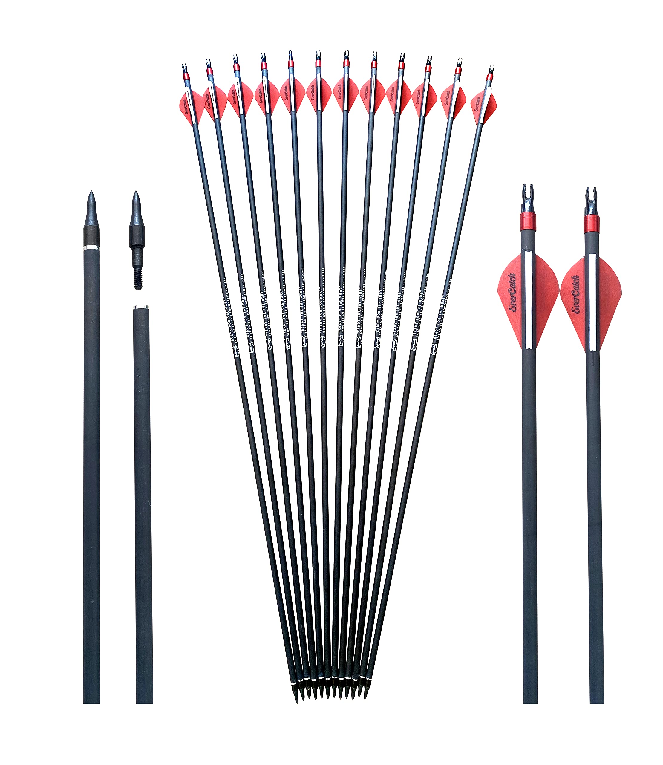 evercatch Carbon Archery Arrows Spine 340/400 with Removable Tips Arrows for Compound Bow (Spine 400)