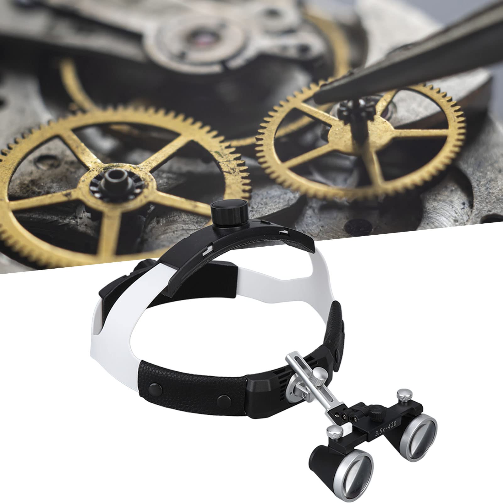 Headband Magnifier Glasses, Head Mount Magnifier Hands Free Comfortable Light Angle Practical for Reading for Close Work (US Plug)