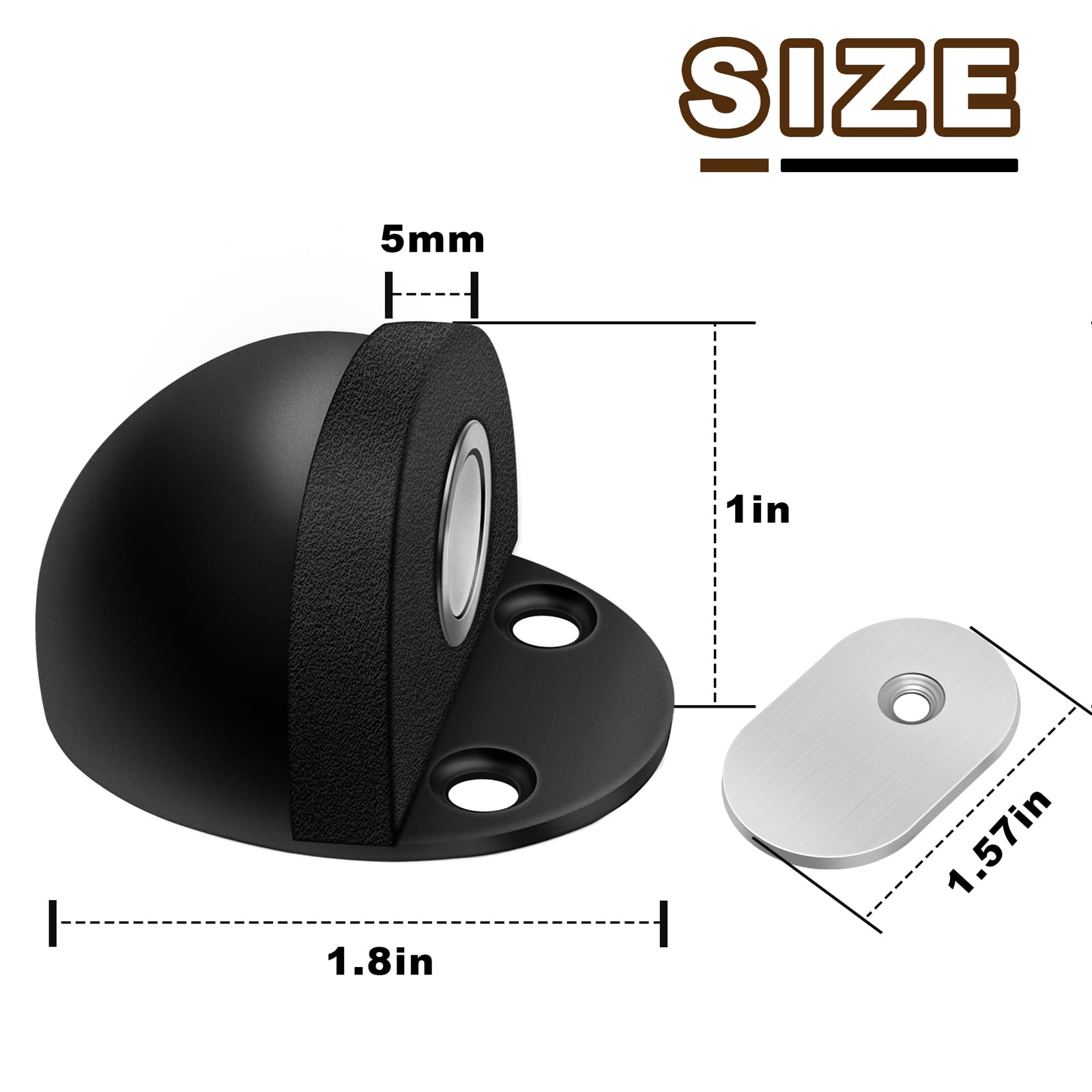 Door Stops 2 Pack, Magnetic Door Stop, Brushed Satin, Black Flush Modern Floor Mount Magnetic Door Catch Door Holder