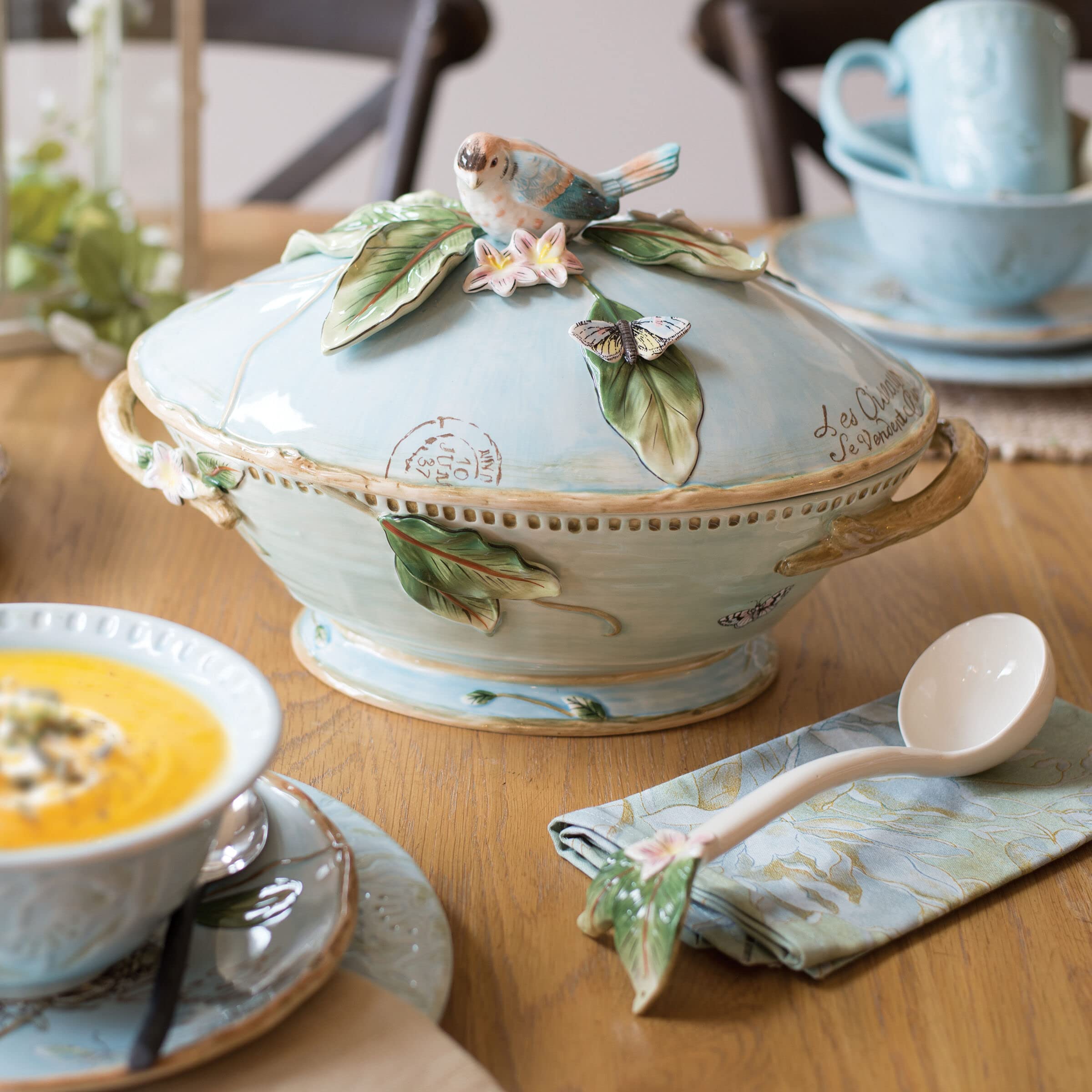 Fitz and Floyd Toulouse Soup Tureen with Ladle, 3.5 Quart, Blue