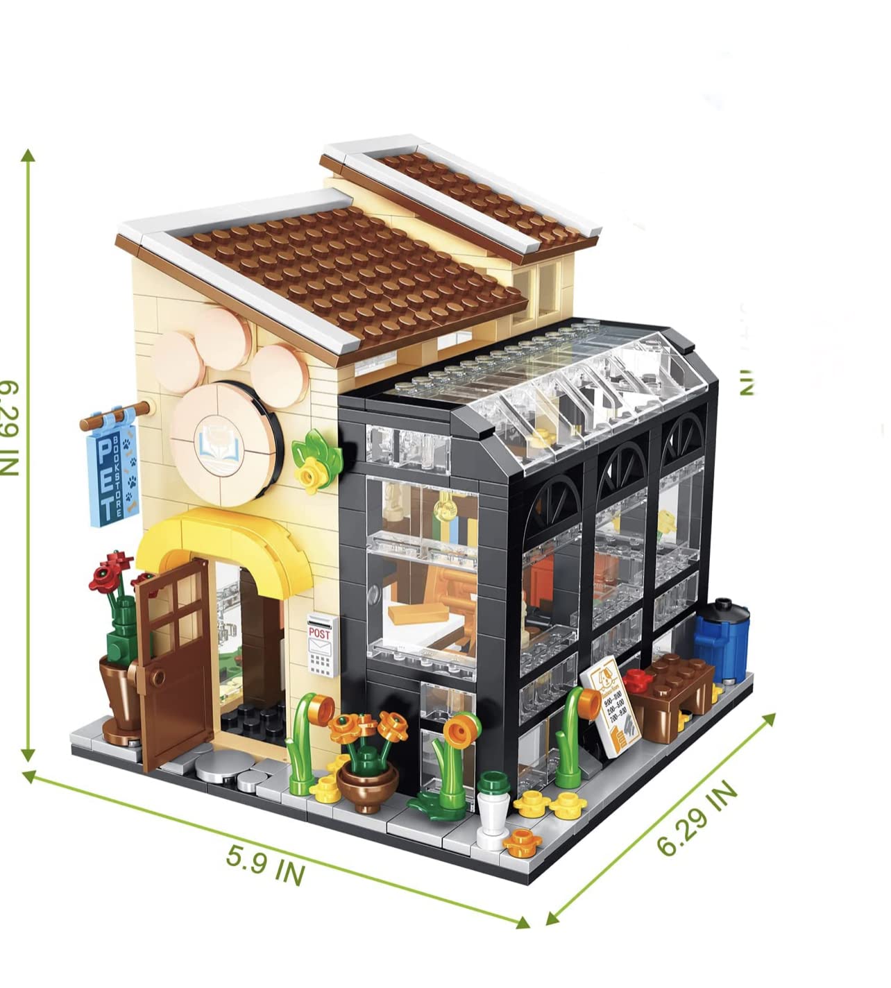 General Jim's Pet Cat Cafe Bookstore Modular Building Blocks House Set | Compatible with Lego City and Friends Sets