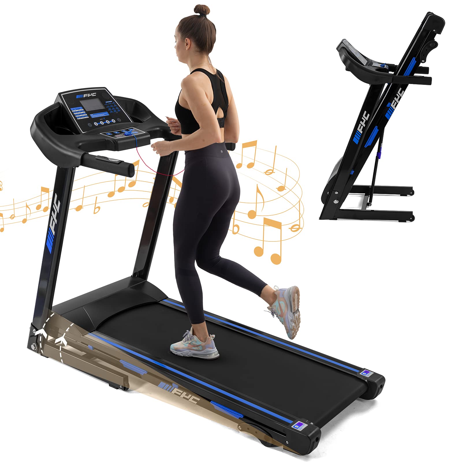 FYC Folding Treadmill with Auto Incline - 3.25HP Foldable Electric Walking Jogging Running Machine with Bluetooth for Home, 265 LBS Fitnes Exercise, Easy Installation, Space Save