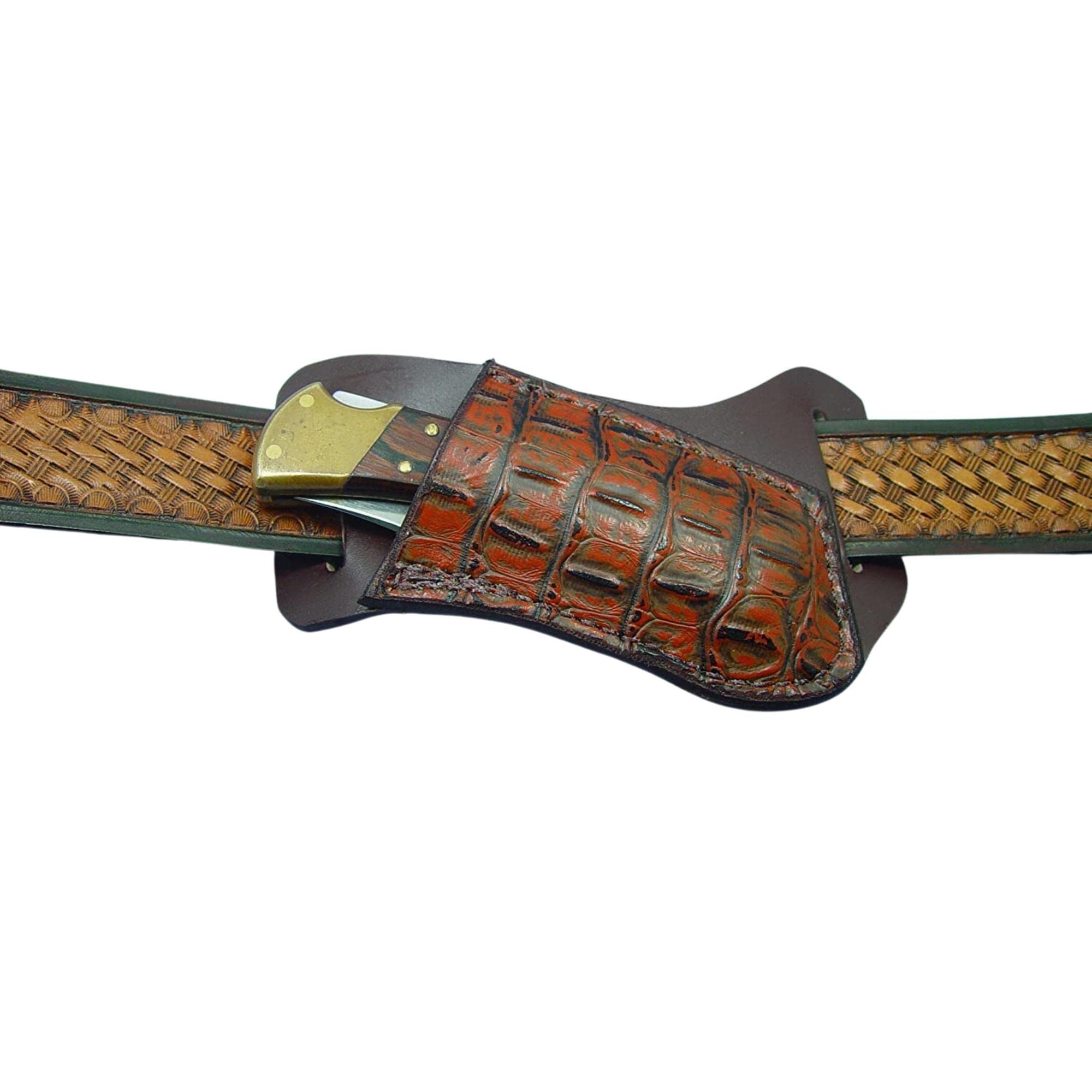Leather Right Cross Draw Pocket Knife Sheath for a Buck 110 Are 112. Alliagor Print Leather on Top. Sheath Only!