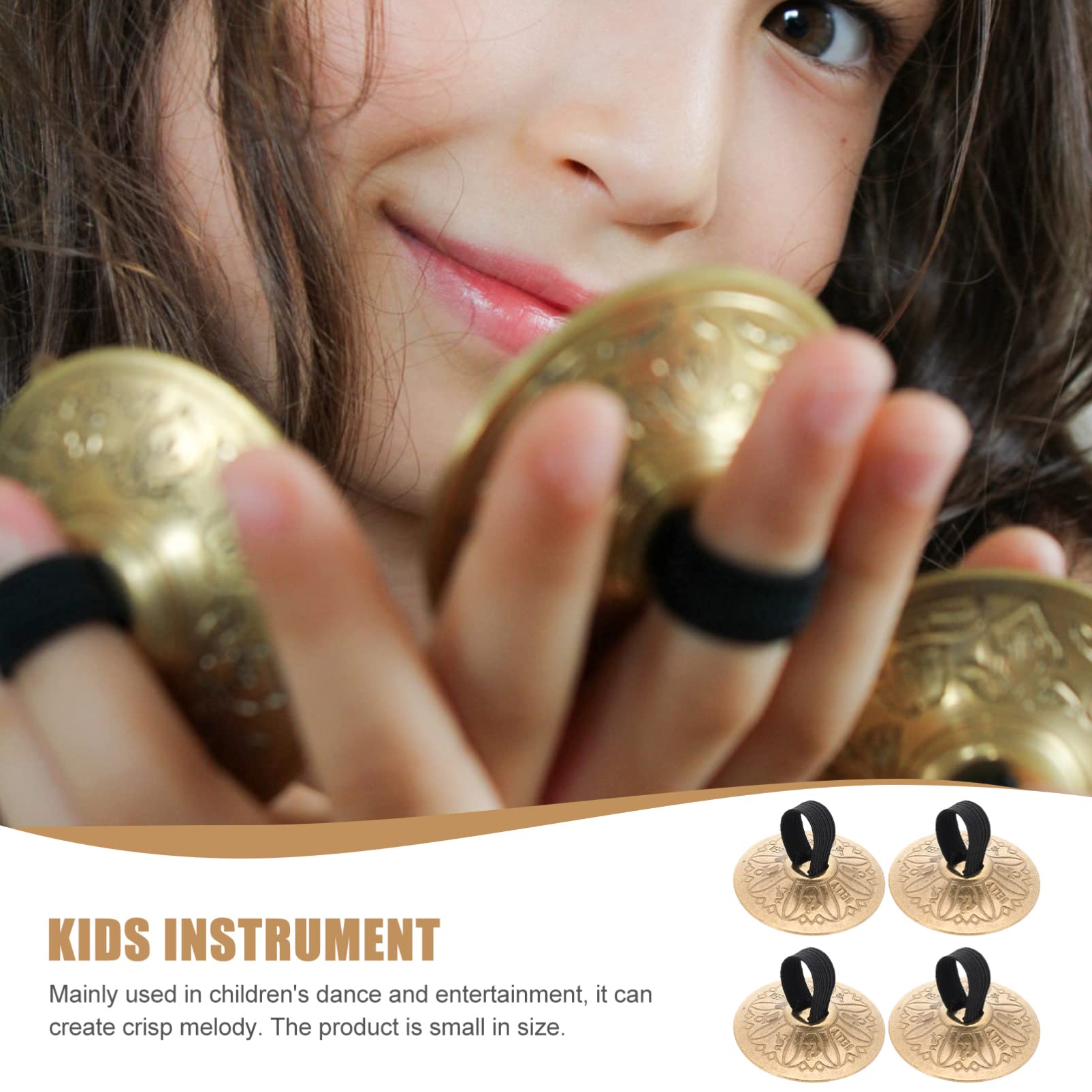 Generic 4 PCS Finger Cymbals, Hand Cymbal Belly Dance Zills with Elastic Band, Engraved Lotus, Percussion Music Instrument for Kids, Adults