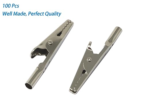 iexcell 100 Pcs 2 Inches / 51 mm Steel Alligator Clips Crocodile Clamps, Silver Tone Nickel Plated, Come in a Plastic Case