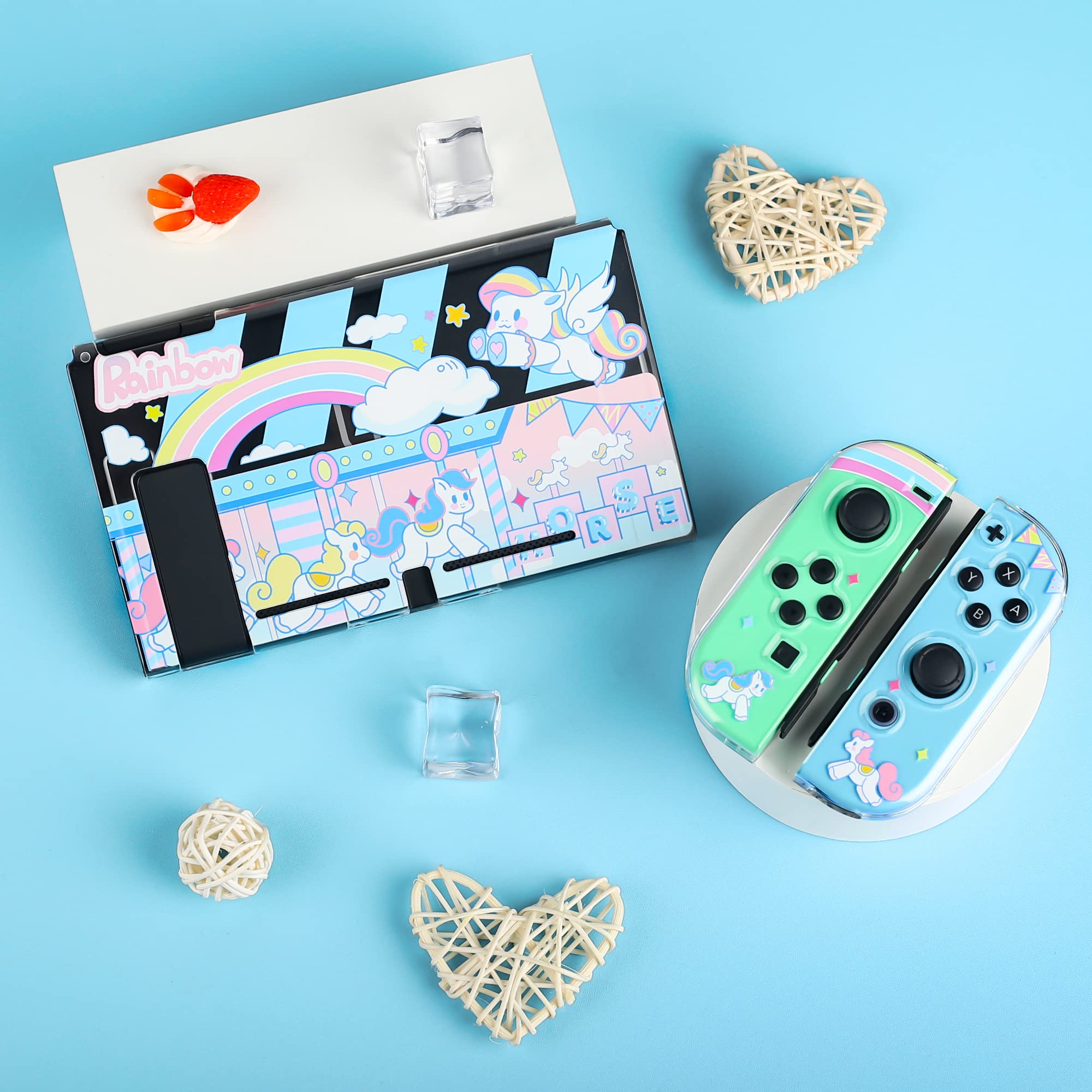 FANPL Cute Protective Case for Nintendo Switch, PC Cover Case with Rainbow Carousel Compatible with Switch Console and Joy Con, Kawaii Skin Accessories Shockproof, Waterproof, Anti-fingerprint