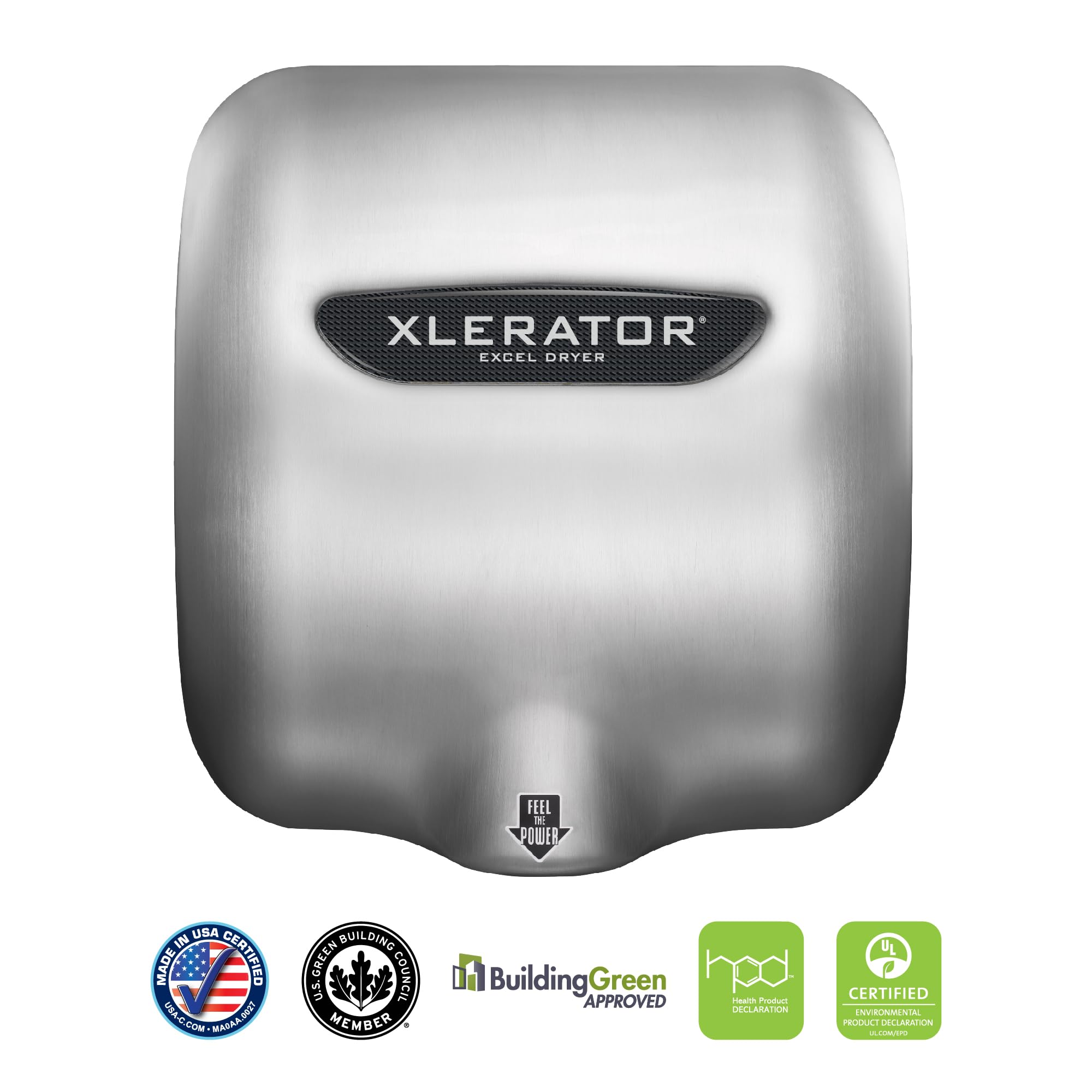 XLERATOR XL-SBX Automatic High Speed Hand Dryer with Brushed Stainless Steel Cover and 1.1 Noise Reduction Nozzle, 5.5 A, 277 V