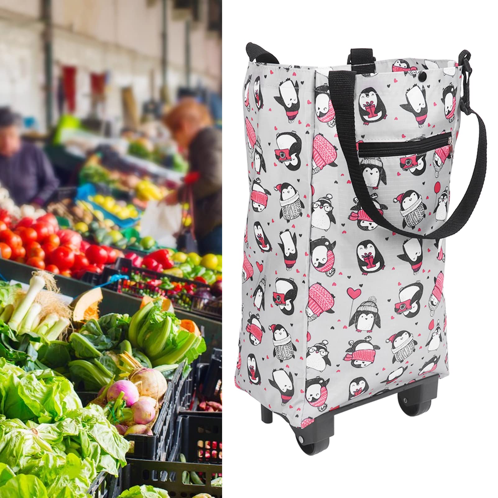 EASTALOLO Household Shopping Cart Foldable Grocery Trolley for Elderly Outdoors