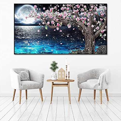 pchmcu DIY Painting by Numbers Kit for Adults ,Large Size Moon Lake Paint by Numbers for Beginner,Gifts Arts Crafts for Home Decor Tree Flower 16x23.6 Inch