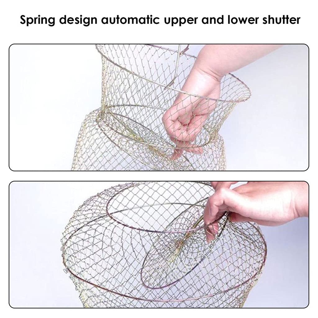 FZZDP Portable Metal Wire Fishing Crabs Squid Shrimp Mesh Cage Cast Net Fishing Trap Network Foldable Net Tackle (Color : Golden 38 * 60 cm)