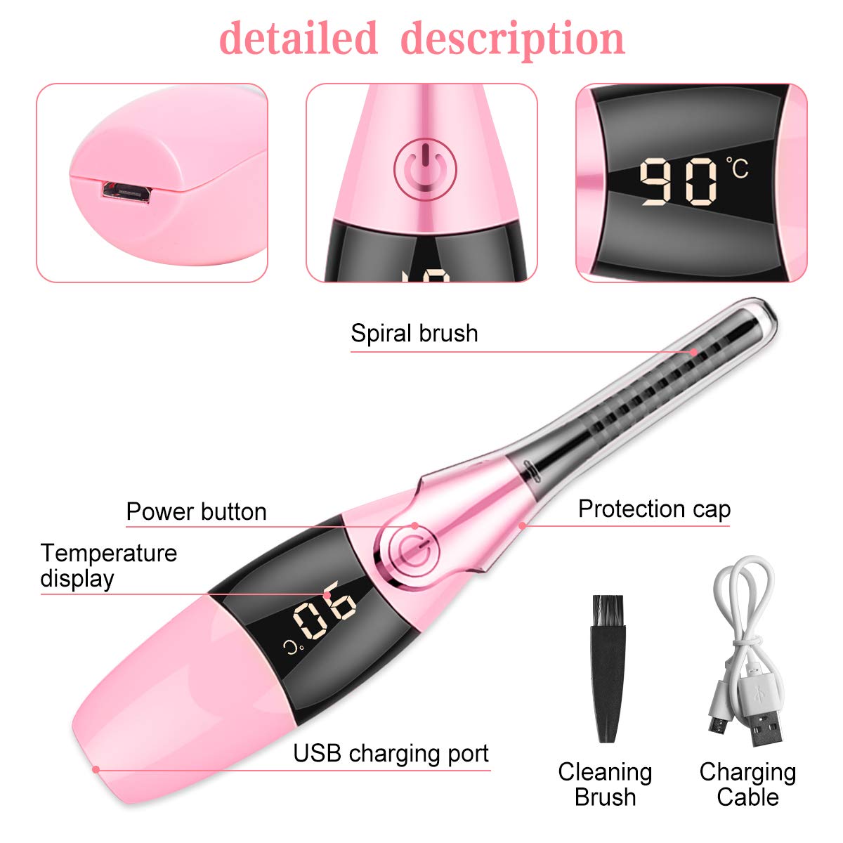 Heated Eyelash Curler, Portable USB Rechargeable, 4 Temperature Adjustable with LED Digital Display, Quick and Convenient Makeup and Beauty Eyelash Styling Tool