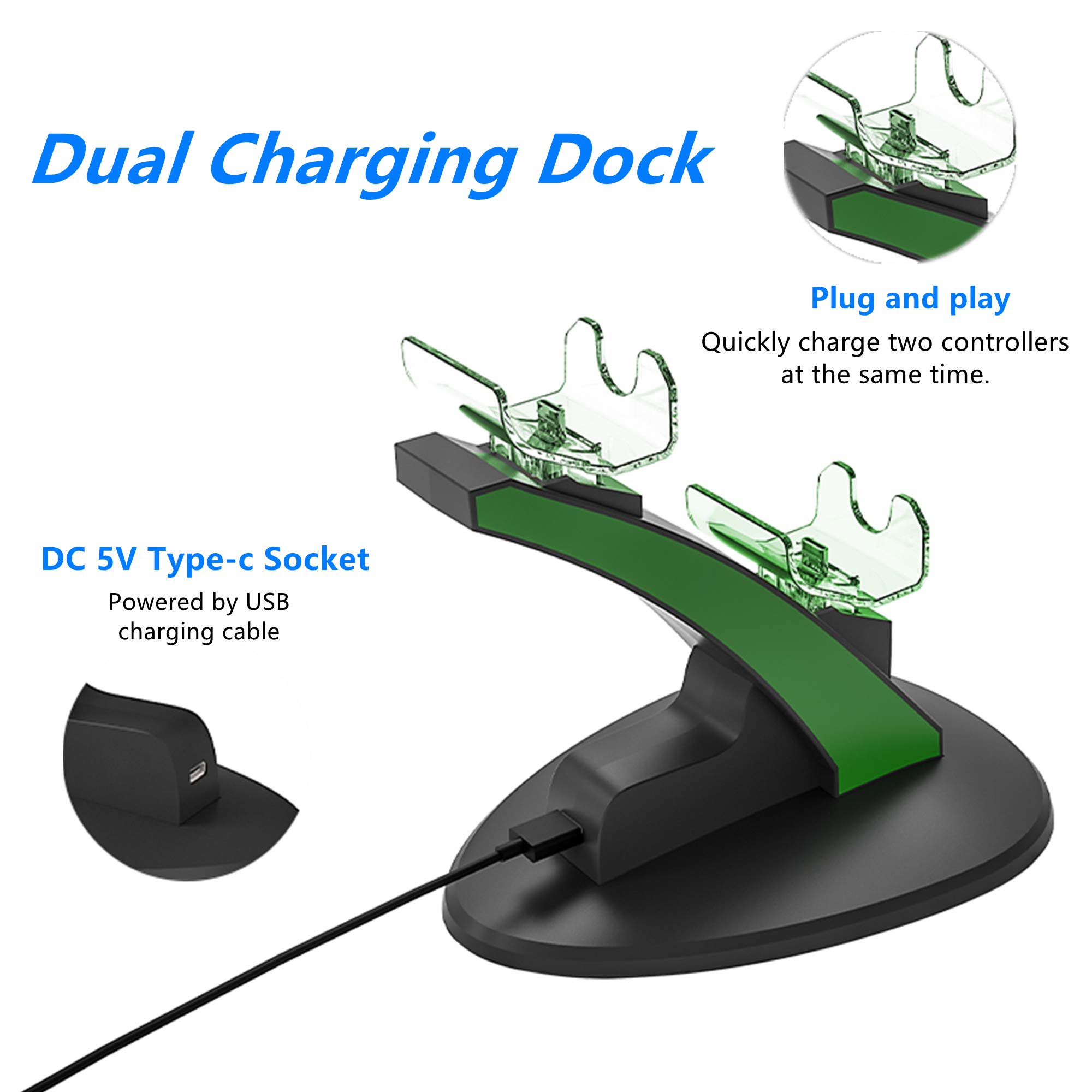 FANPL Newest Dual Charging Station for Xbox Series X/S Controller with 2 x 1400mAh Rechargeable Battery, LED Indicator and USB C Charging Cable