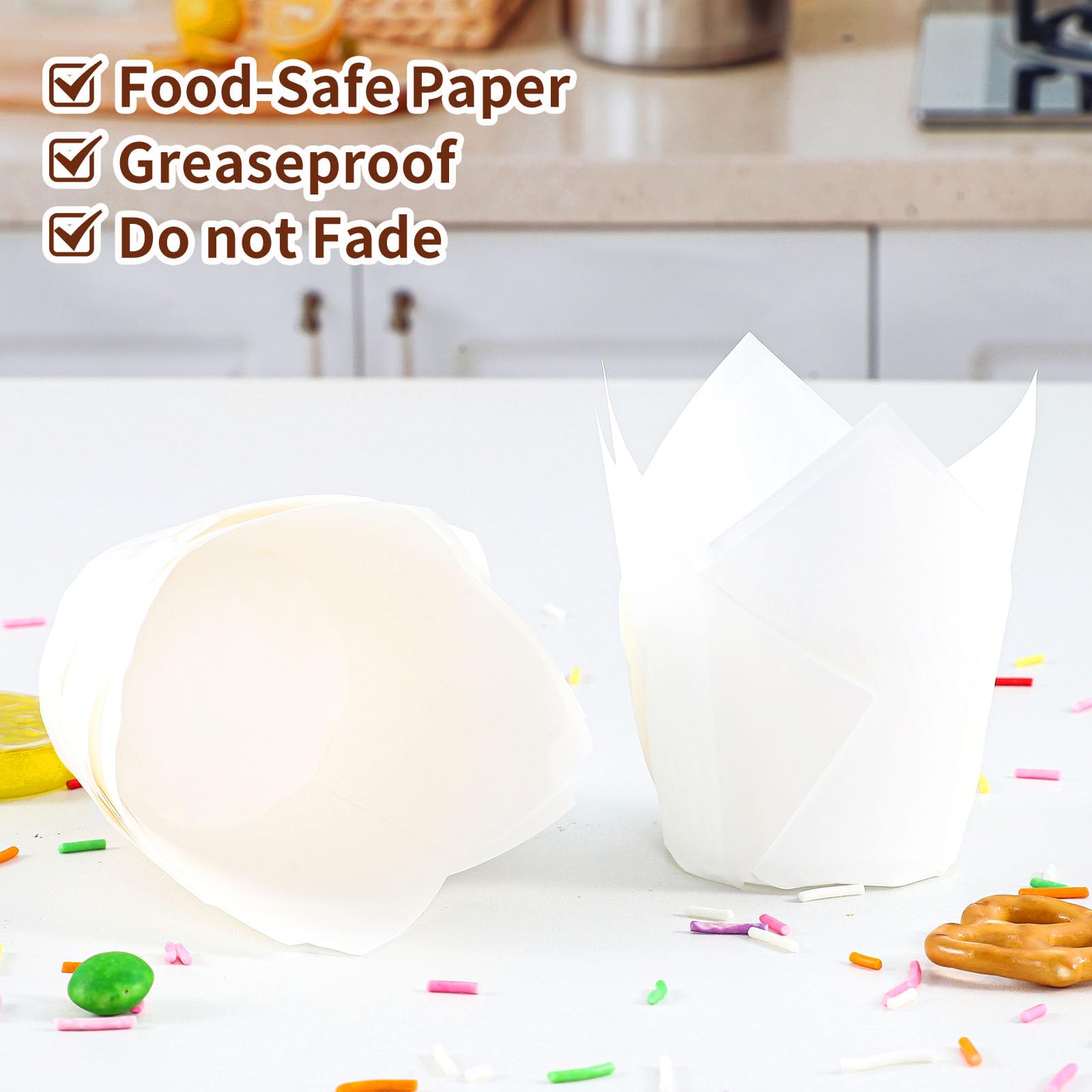 Gifbera 200pcs Natural Tulip Cupcake Liners Paper Baking Cups with Unbleached Parchment Paper, Medium Tulip Muffin Liners Cupcake Wrapper for Party, Wedding, Christmas, Birthday