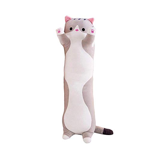 Decdeal Long Cat Plush, Plus Doll Toy Cat, Cute Cartoon Cat Shaped Plush Toy Sleeping Long Throw Pillow Decorative Gift (Grey, 500mm/19.68in)