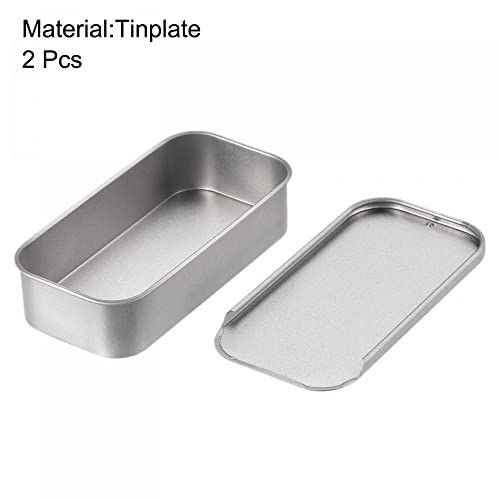 uxcell Metal Tin Box, 2pcs 3.54" x 1.77" x 0.79" Rectangular Empty Tinplate Storage Containers with Sliding Lids, Silver Tone
