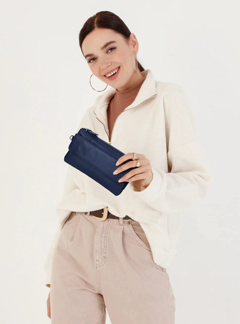 YALUXE Real Leather Wristlet Clutch Handbag Crossbody Bag Cellphone Purse RFID Blocking