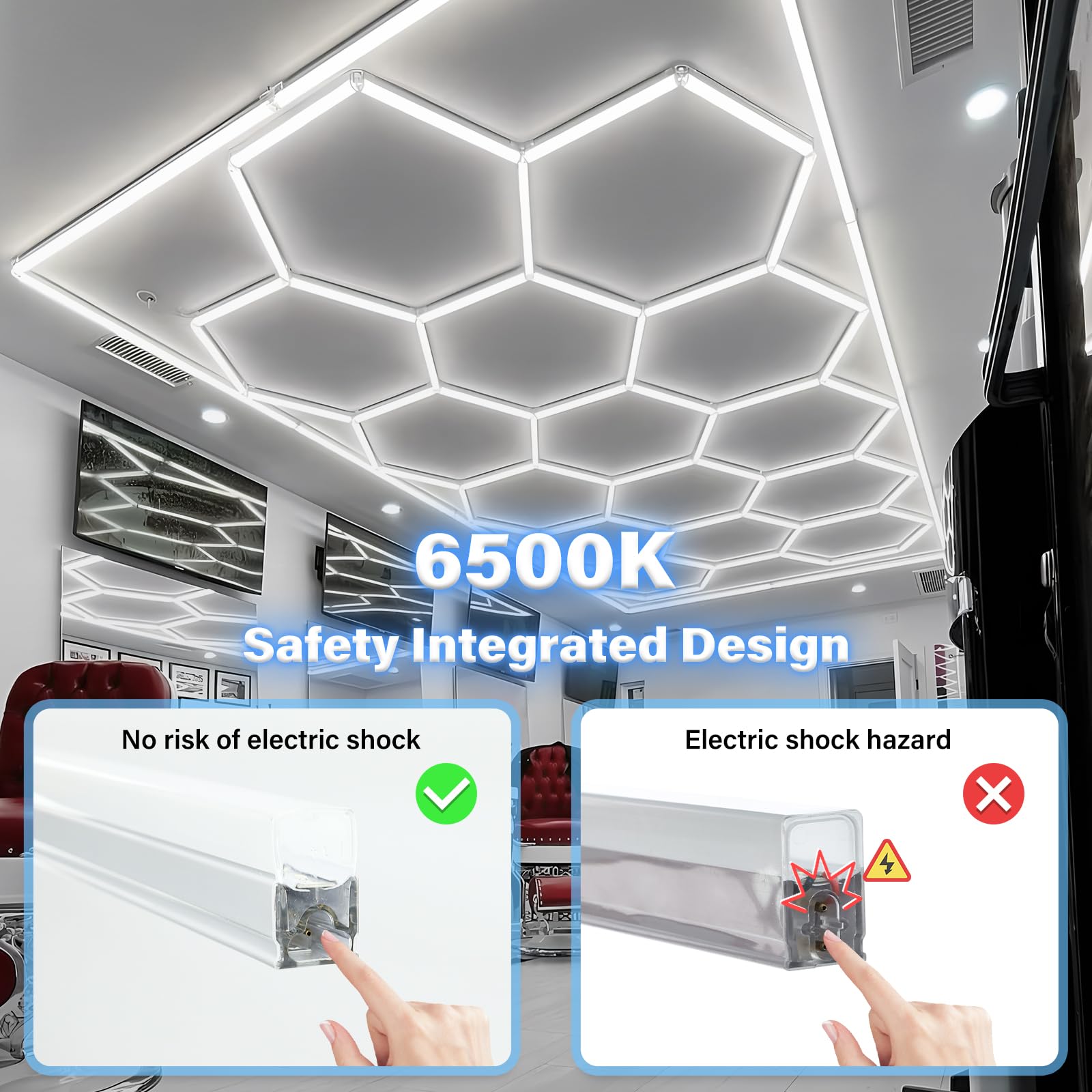 LED Hexagon Lights - LED Hexagon Garage Lights, 548W 65760 Lumen, Hexagon Ceiling Lighting, Cool White Light 6500K, for Garage Gym Barber Shop
