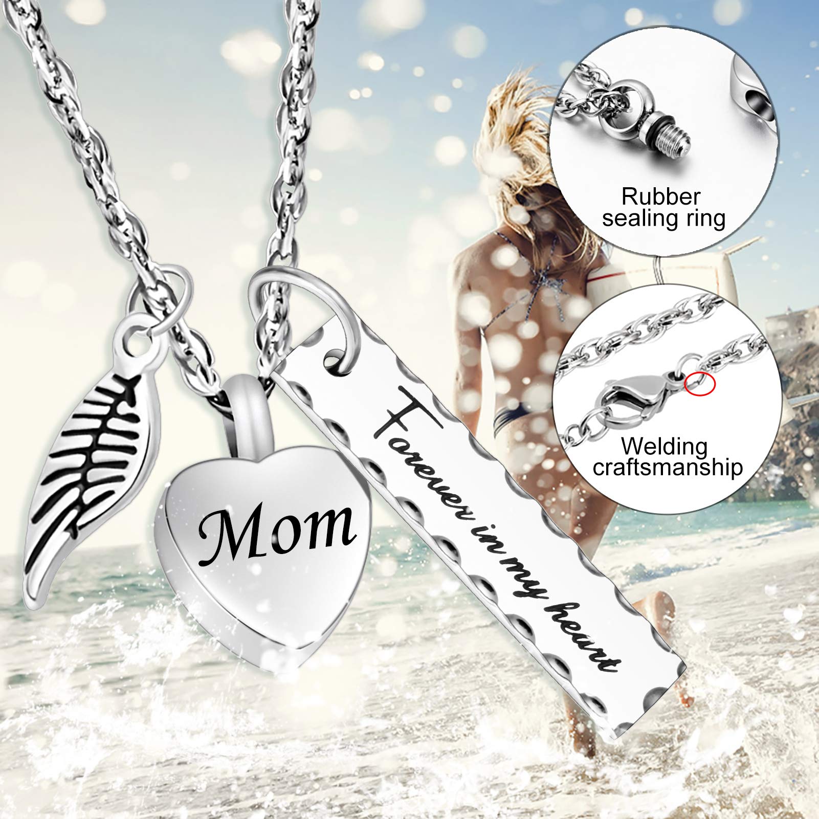 Dletay Urn Necklace for Ashes for Mom Cremation Jewelry for Ashes Memorial Ashes keepsakes Jewelry-Forever in My Heart