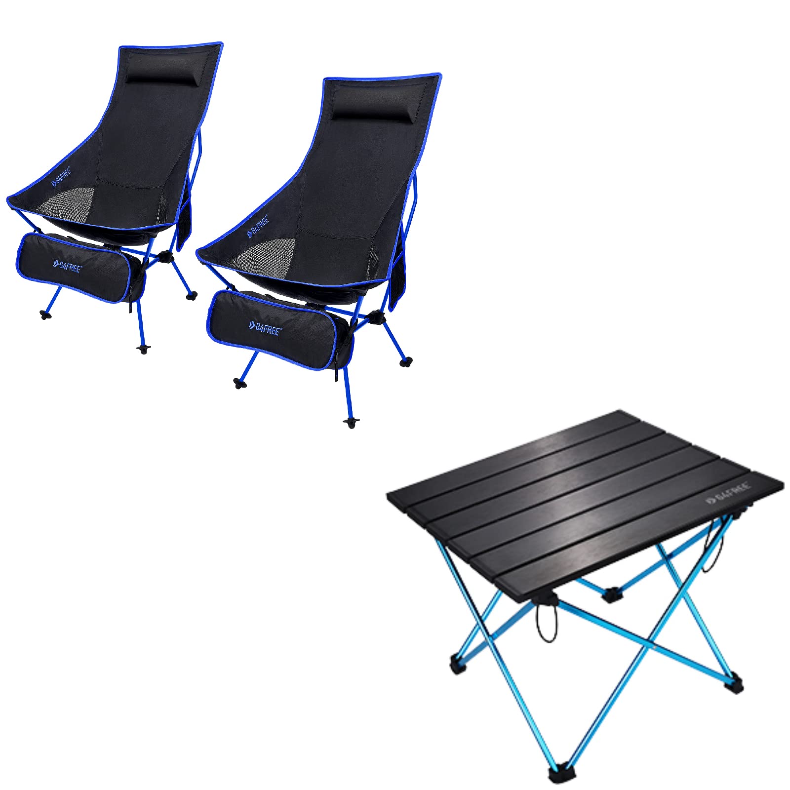 G4Free 2Pcs Lightweight Portable High Back Camp Chair Portable Camping Table with Aluminum Table